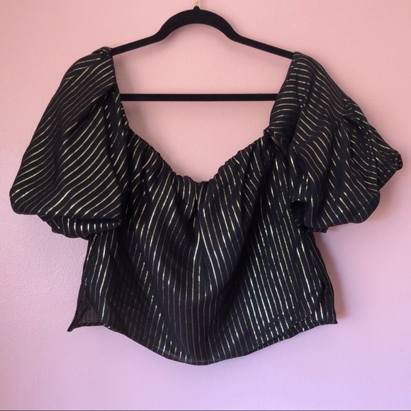 Zara | Tops | Zara Gold Metallic Stripe Off Shoulder Top | Poshmark